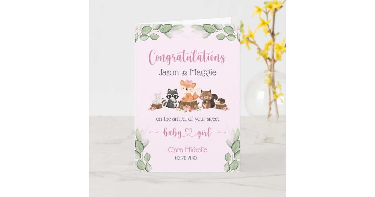 Pink New Baby Girl Personalised Congratulations Card | Zazzle