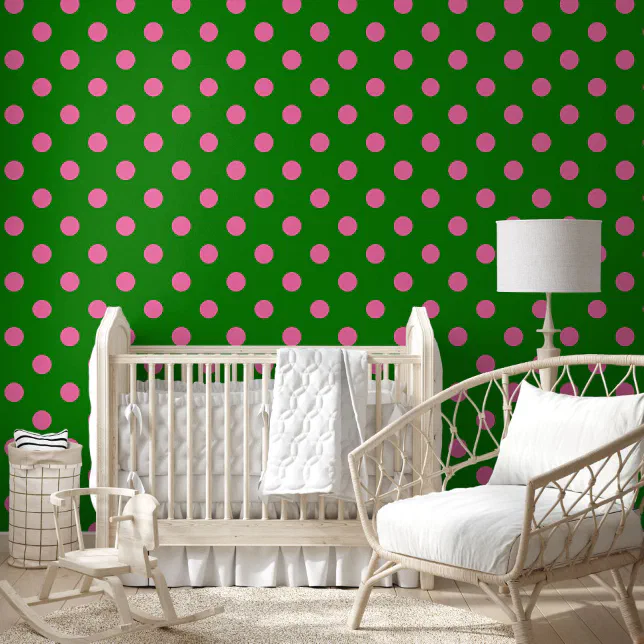Pink On Green Polka Dots Pattern Design Wallpaper | Zazzle
