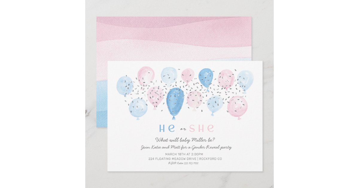 Pink or Blue modern Balloon pop gender reveal Invitation | Zazzle