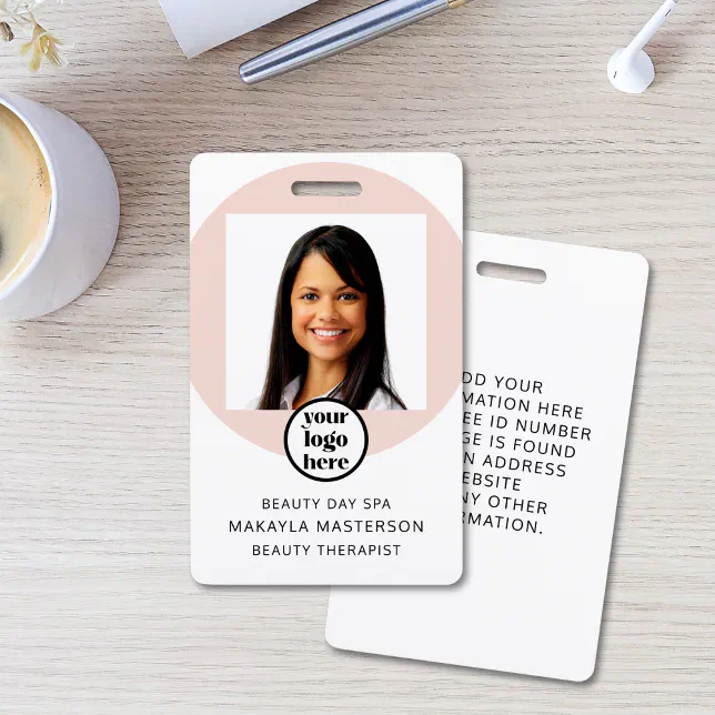 Pink Photo Logo Employee ID ID Badge | Zazzle