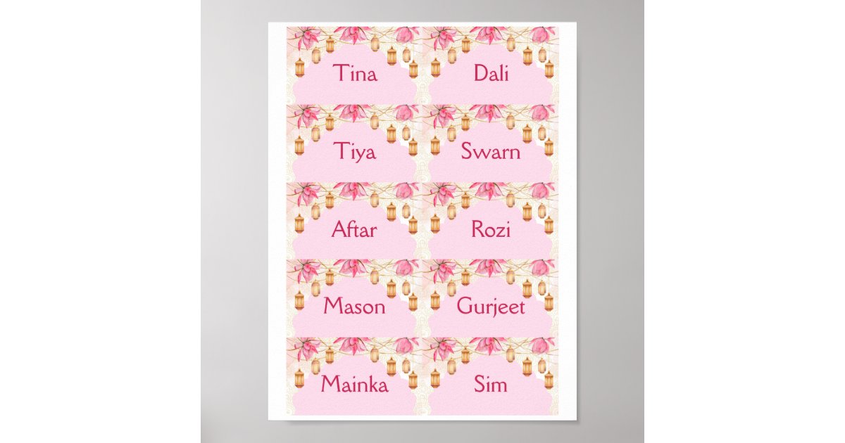Pink place cards template poster | Zazzle