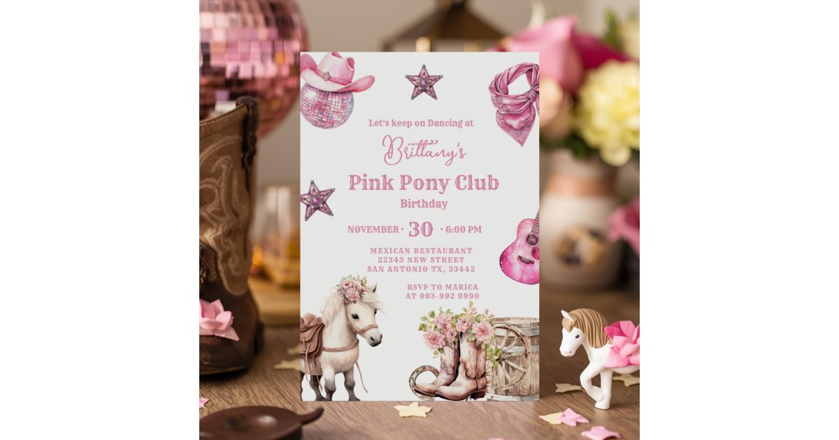 Pink Pony Party Cowgirl Celebration Birthday Invitation | Zazzle