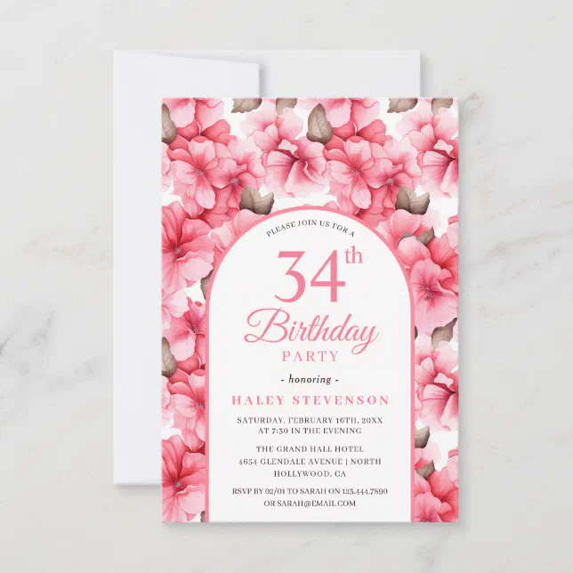 Pink Pretty Garden Floral Arch Chic 34th Birthday Invitation | Zazzle