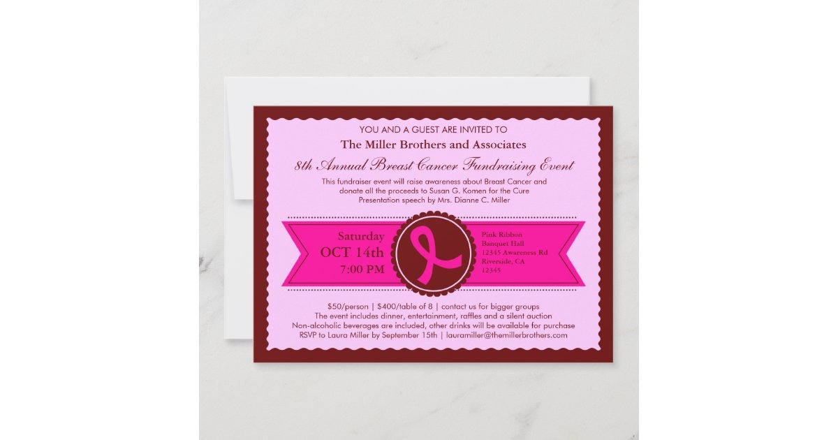 Pink Ribbon Fundraising Event Invitation | Zazzle