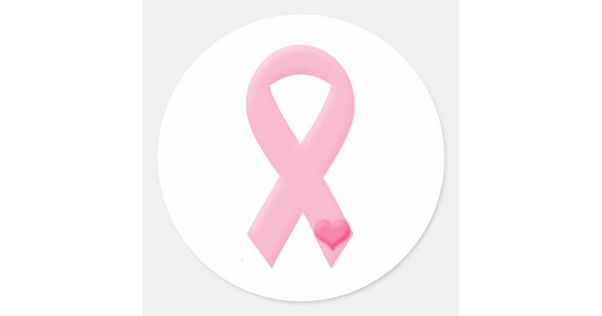 Pink Ribbon with Heart Classic Round Sticker | Zazzle