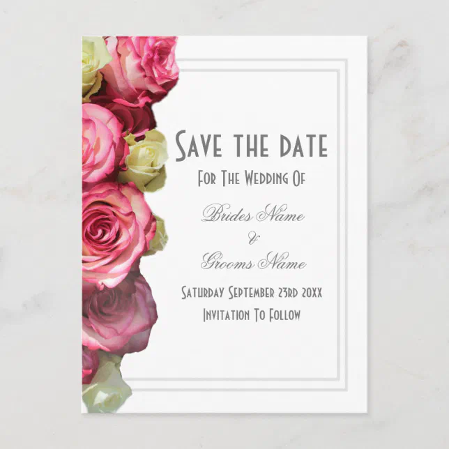 Pink rose floral wedding save the date announcement postcard | Zazzle