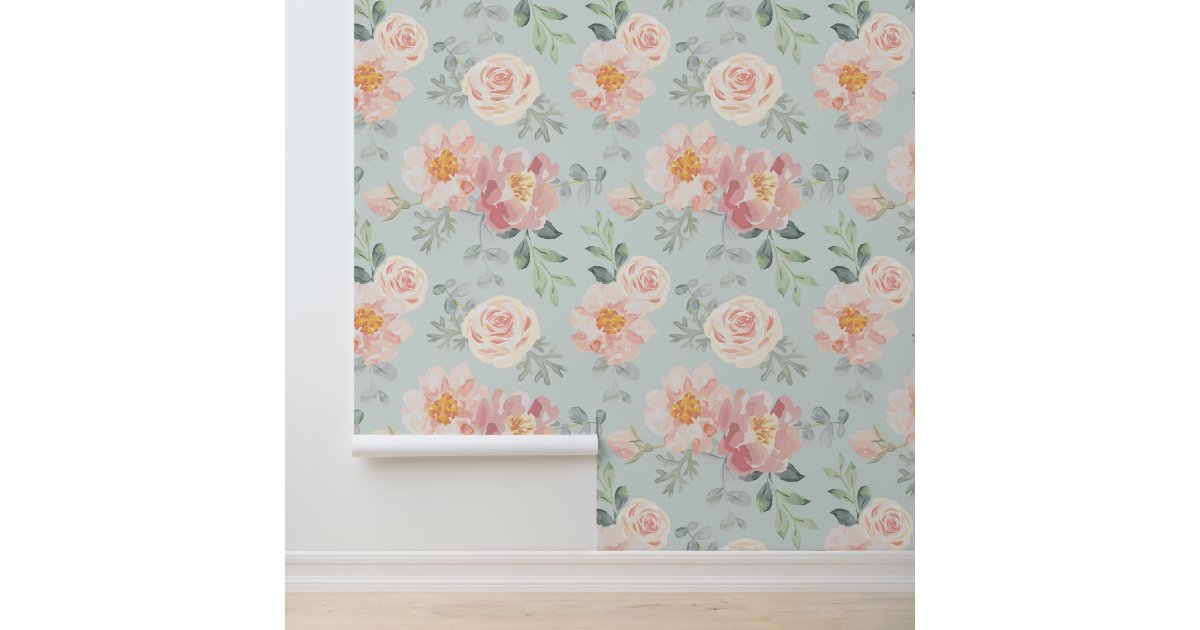 Pink Rose Pastel Garden Pattern Wallpaper | Zazzle