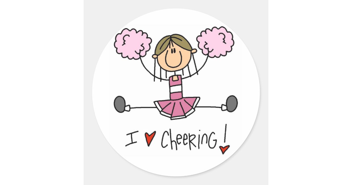Pink Stick Figure Cheerleader T-shirts and Gifts Classic Round Sticker ...