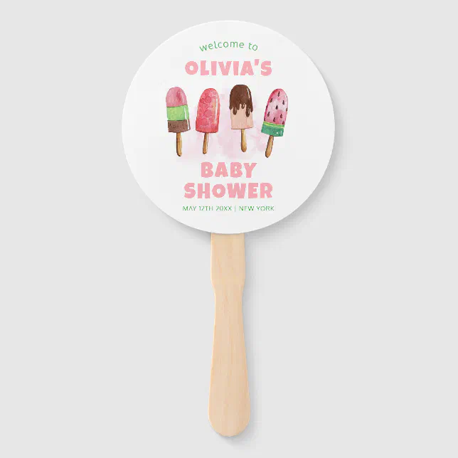Pink Sweet Ice Cream Popcicle Baby Shower Welcome Hand Fan | Zazzle