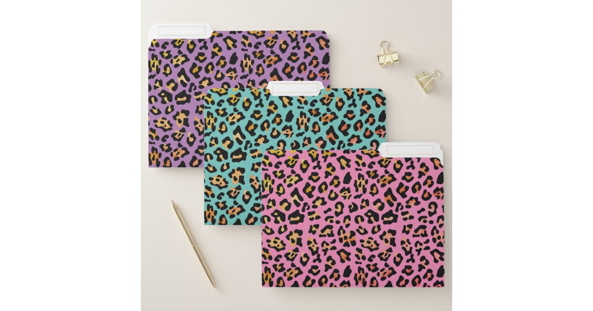 Pink Teal Purple Leopard Animal Print File Folder | Zazzle
