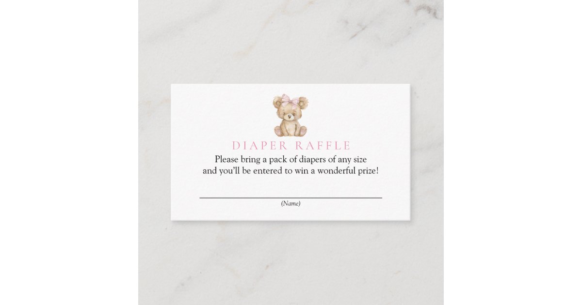 Pink Tedder Bear Baby Shower Diaper Raffle Enclosure Card | Zazzle