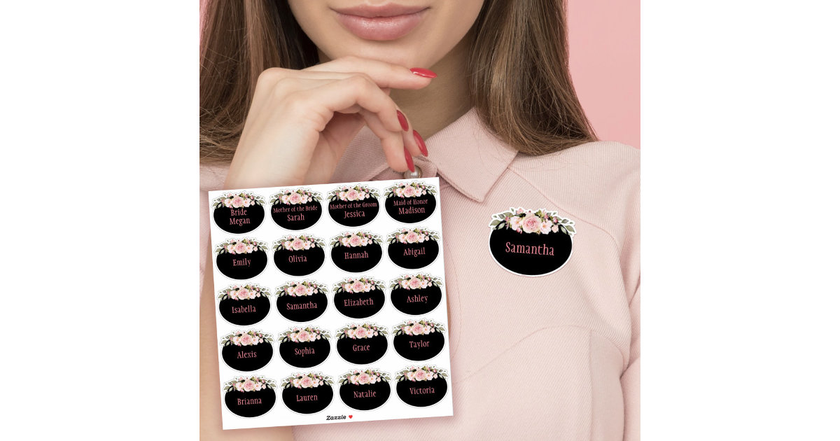 Pink Watercolor Roses Bridal Shower Name Tag | Zazzle