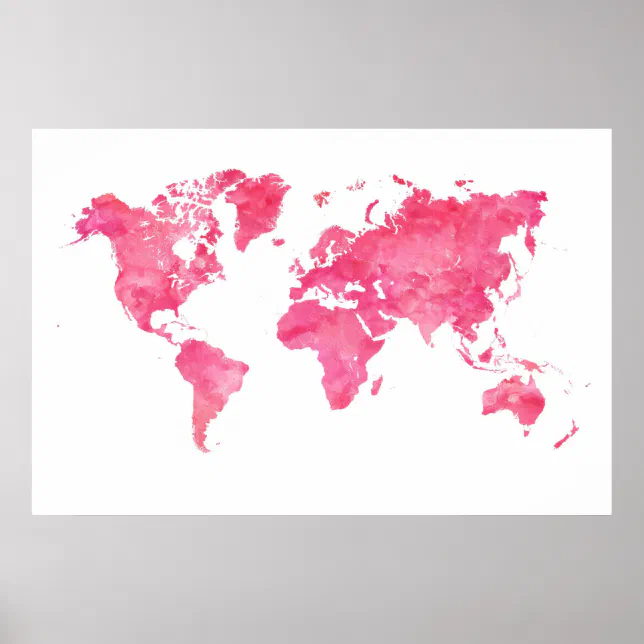 Pink World Map Records Poster | Zazzle