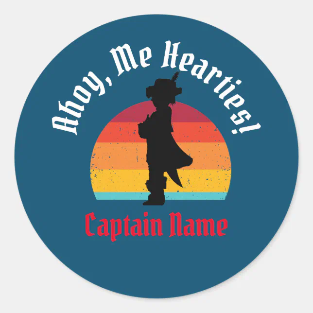 Pirate Boy Sunset, Ahoy, Me Hearties! Classic Round Sticker | Zazzle