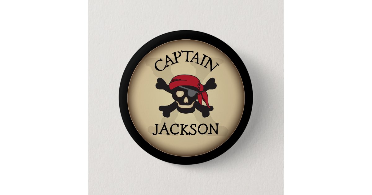 Pirate Party Personalised Captain Button | Zazzle