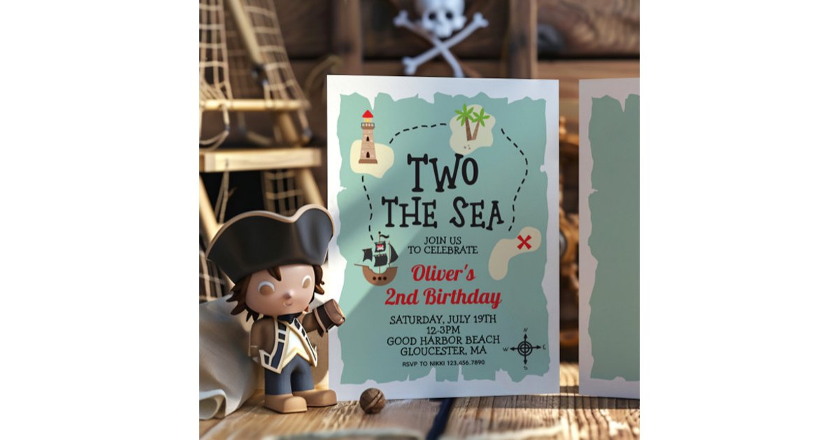 Pirate Treasure map Two the Sea 2nd Birthday Invitation | Zazzle