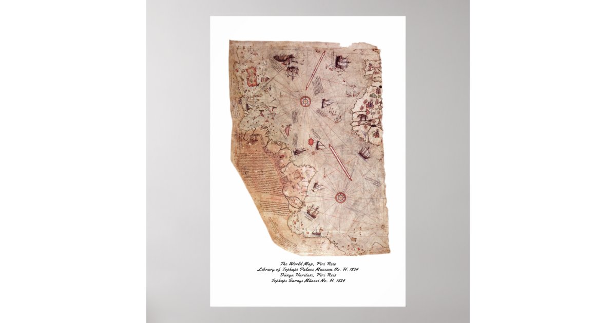 Piri Reis Old World Map Poster | Zazzle