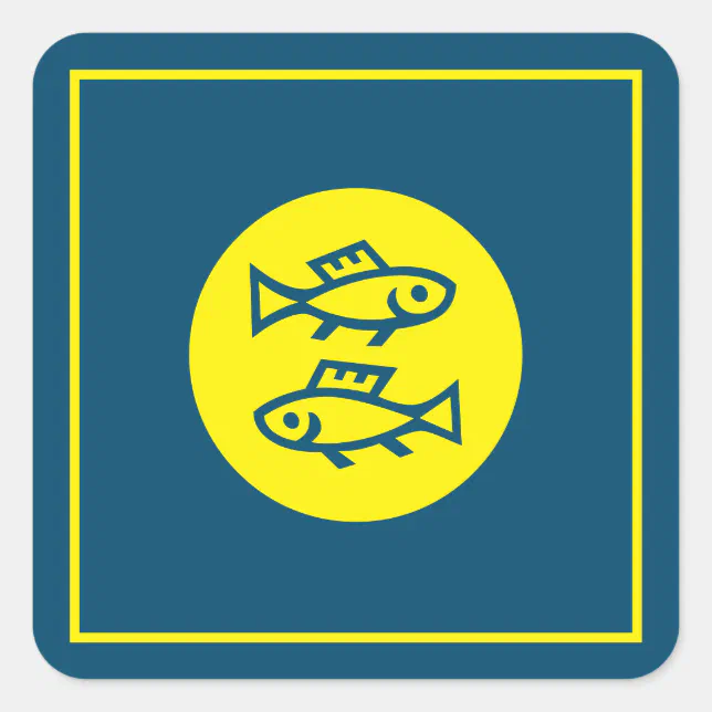 Pisces Horoscope Yellow Blue Modern Minimalist Square Sticker | Zazzle