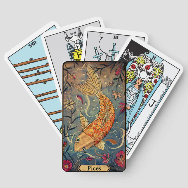 Pisces Retro Vintage Gold Astrological Signs Playing Cards | Zazzle