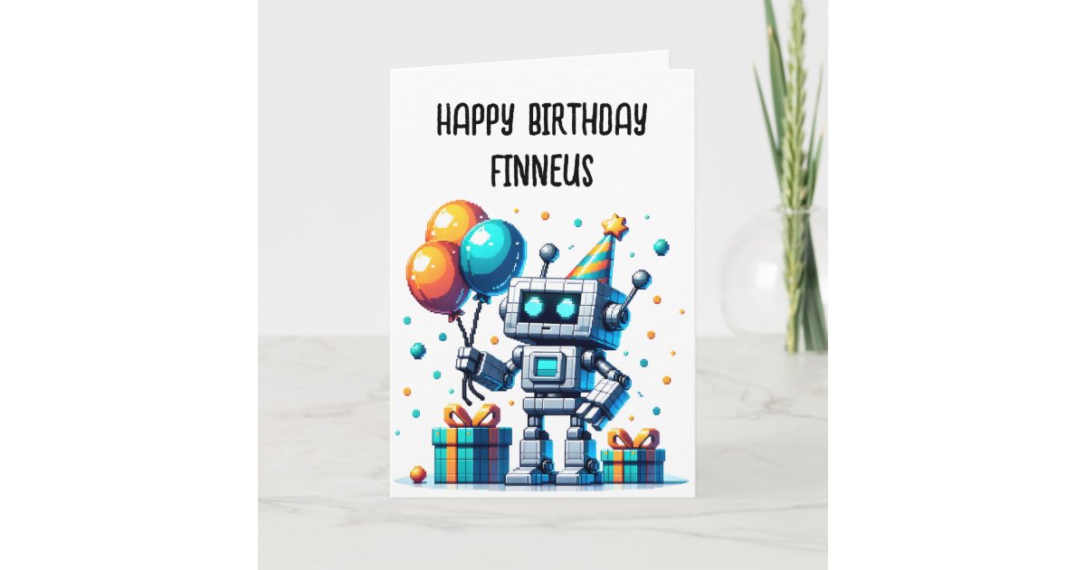 Pixel Art Robot Colouring Page Boy's Birthday Card | Zazzle