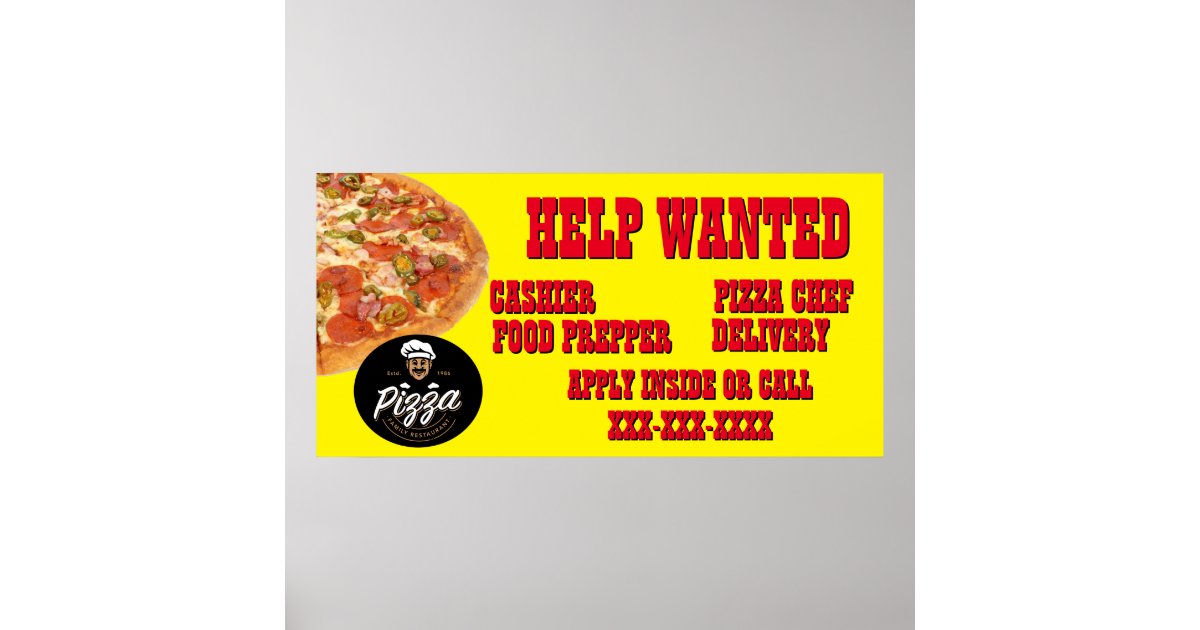 Pizza Restaurant Customize Help Wanted Shop Logo Poster | Zazzle