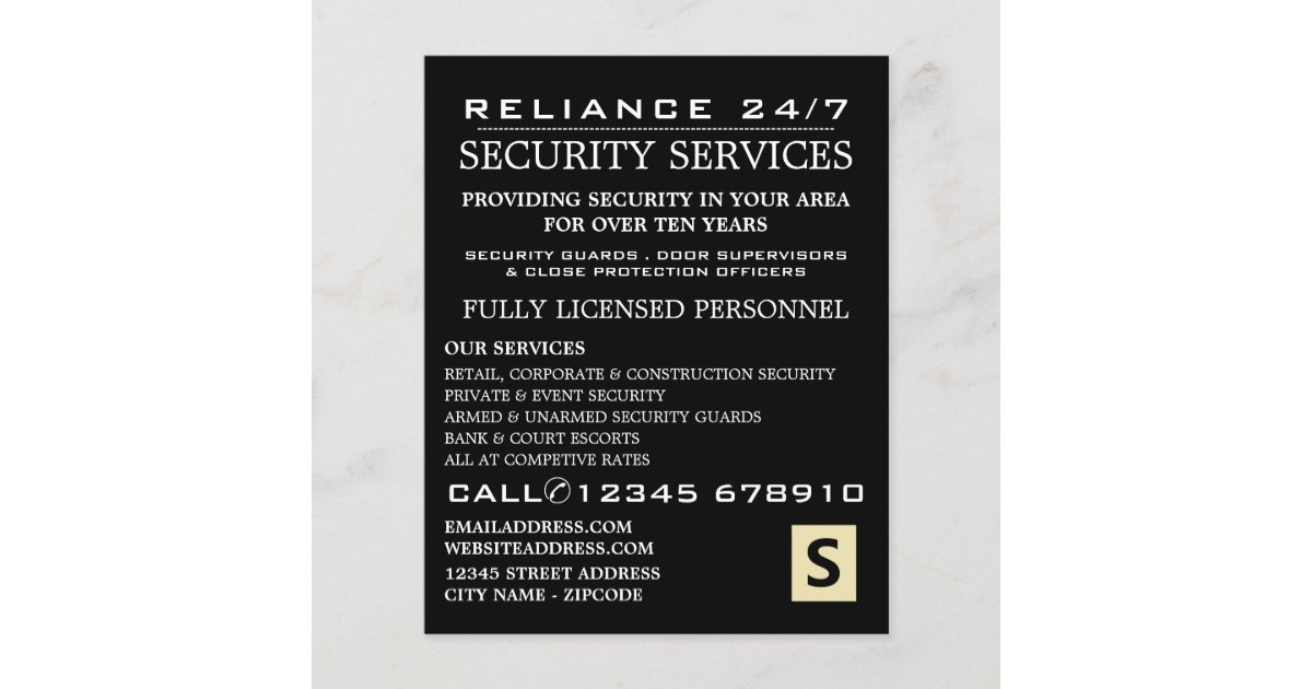 Plain Security Service Personnel Advert Flyer | Zazzle