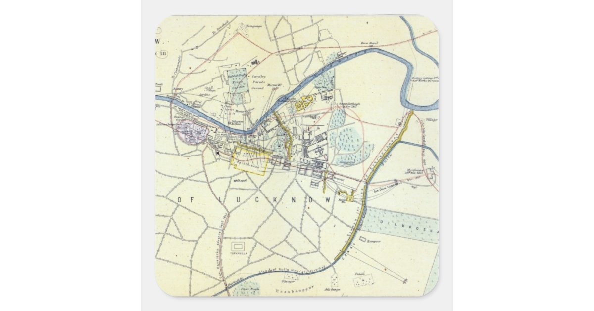 Plan of Lucknow showing Operations Square Sticker | Zazzle