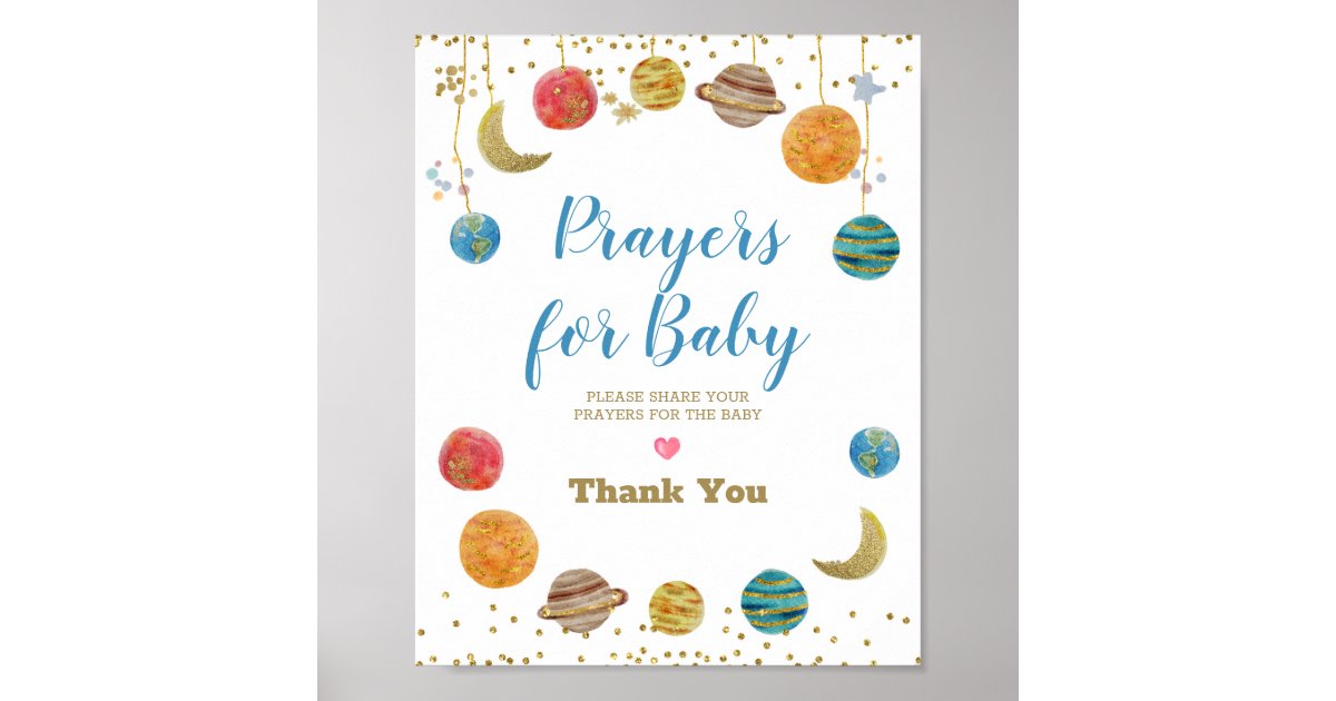 Planets Outer Space Prayers for Baby Gold Glitter Poster | Zazzle