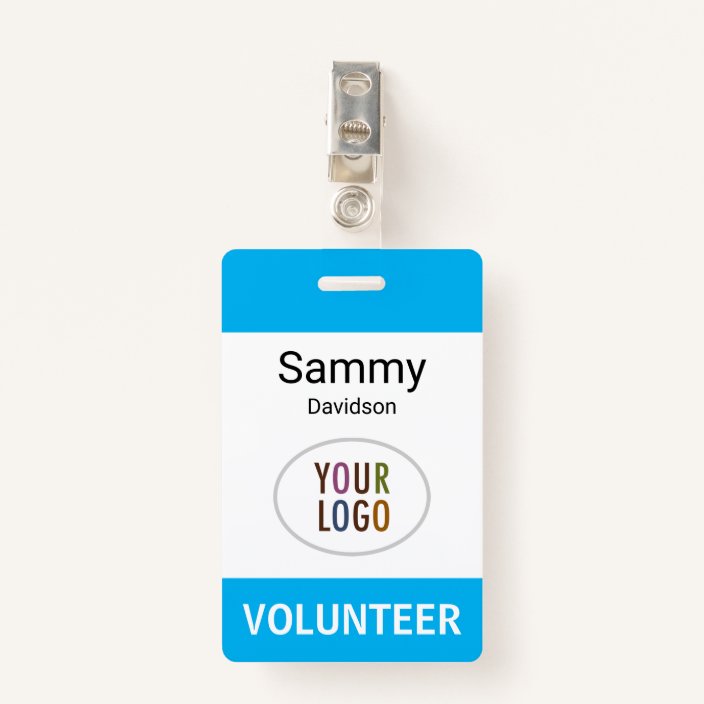 Plastic Volunteer Name Badge with Clip Custom Logo ID Badge | Zazzle
