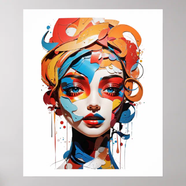 Playful Abstract Face Art: Burst of Colourful Whim Poster | Zazzle
