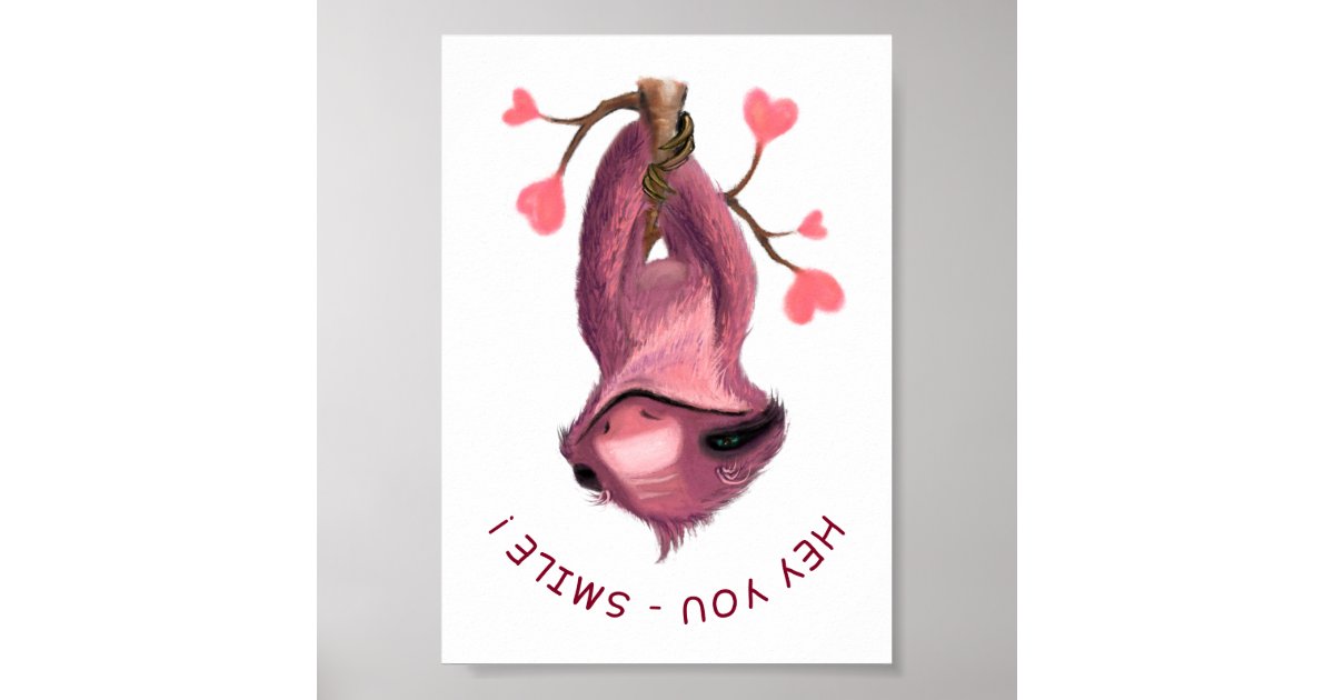 Playful Sloth Poster Smile - Your Text | Zazzle