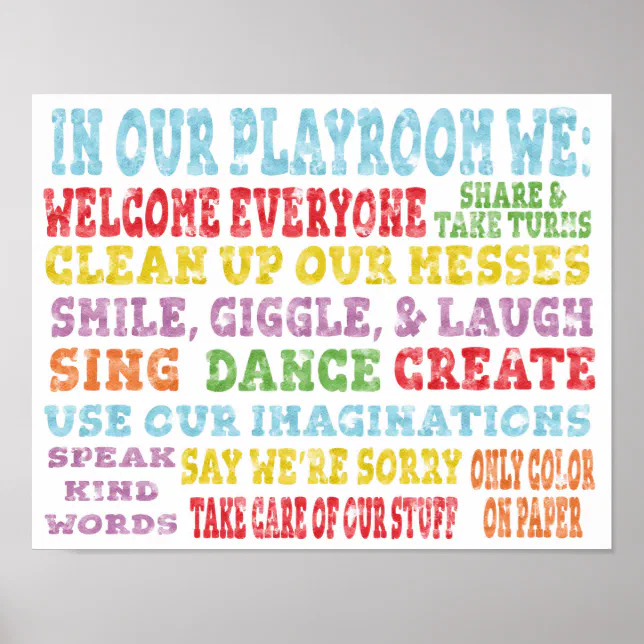 Playroom Rules Poster Rainbow Watercolor | Zazzle