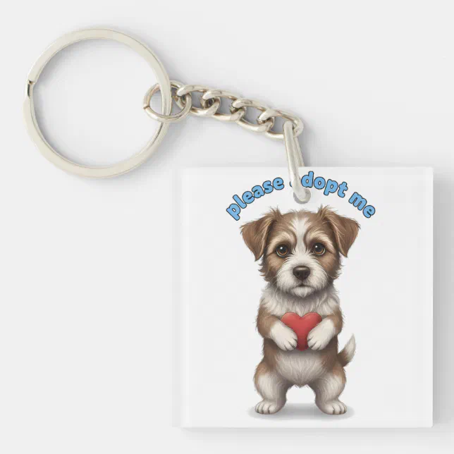 Please Adopt Me – Cute Rescue Dog Illustration wit Key Ring | Zazzle
