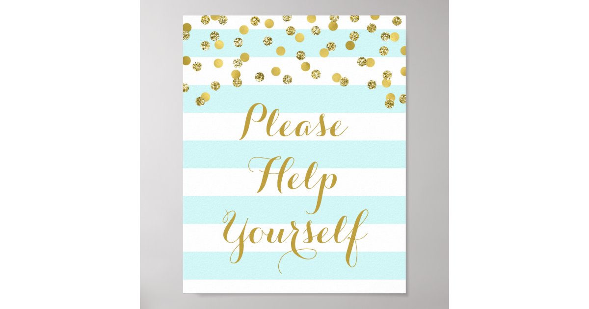 Please Help Yourself Sign Blue Stripes Gold | Zazzle