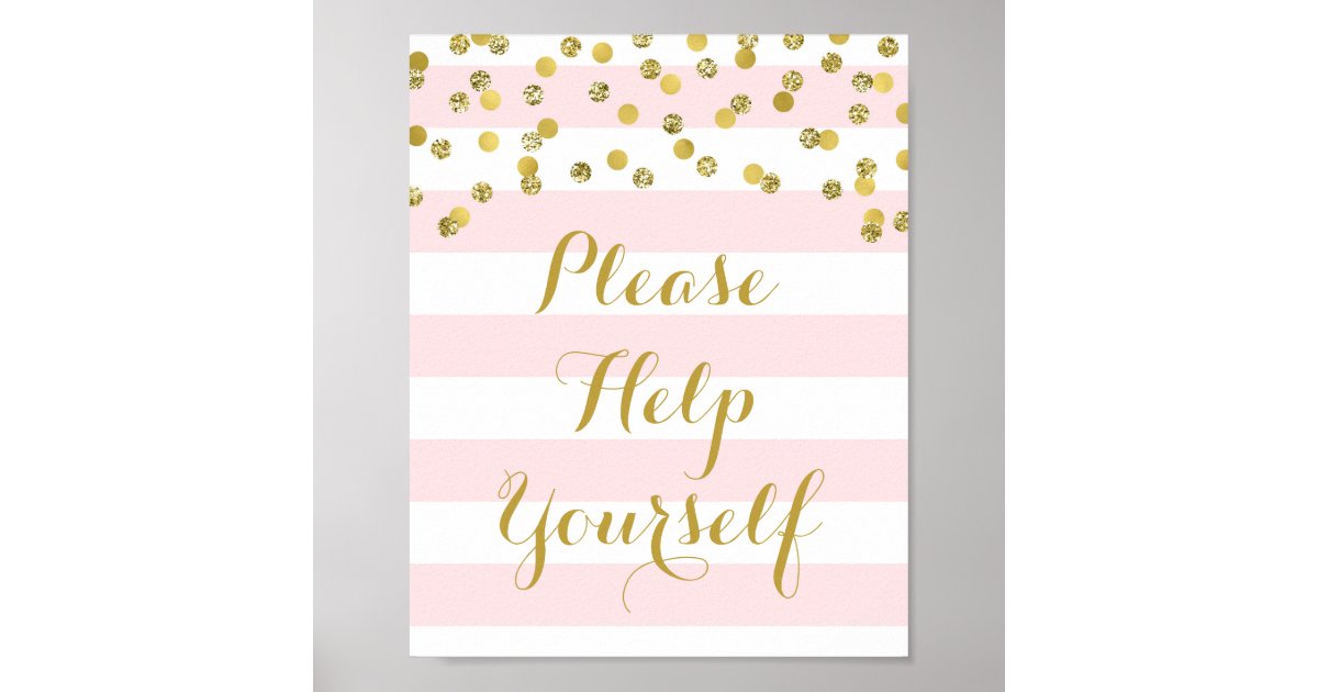 Please Help Yourself Sign Pink Stripes Gold | Zazzle