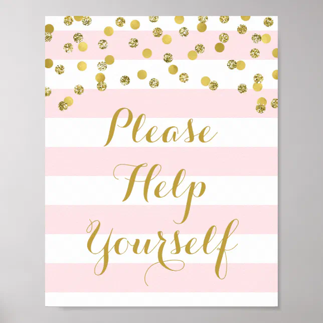 Please Help Yourself Sign Pink Stripes Gold | Zazzle