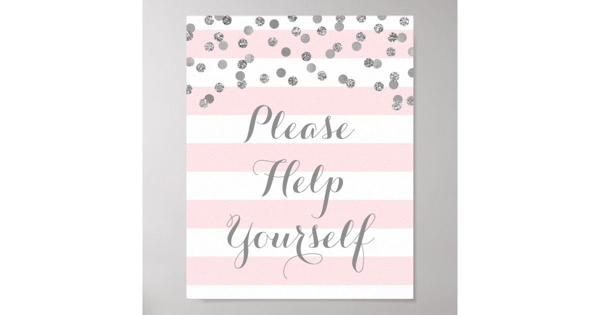 Please Help Yourself Sign Pink Stripes Silver | Zazzle