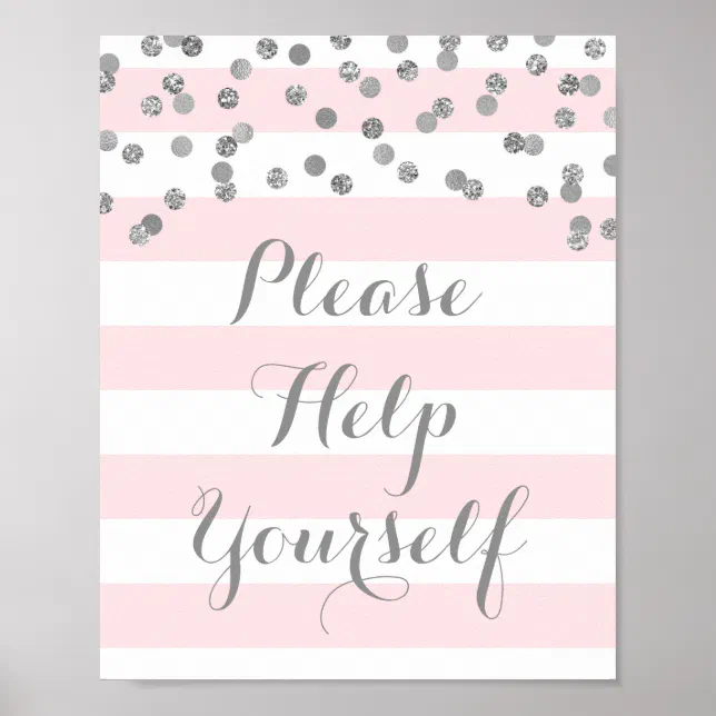 Please Help Yourself Sign Pink Stripes Silver | Zazzle
