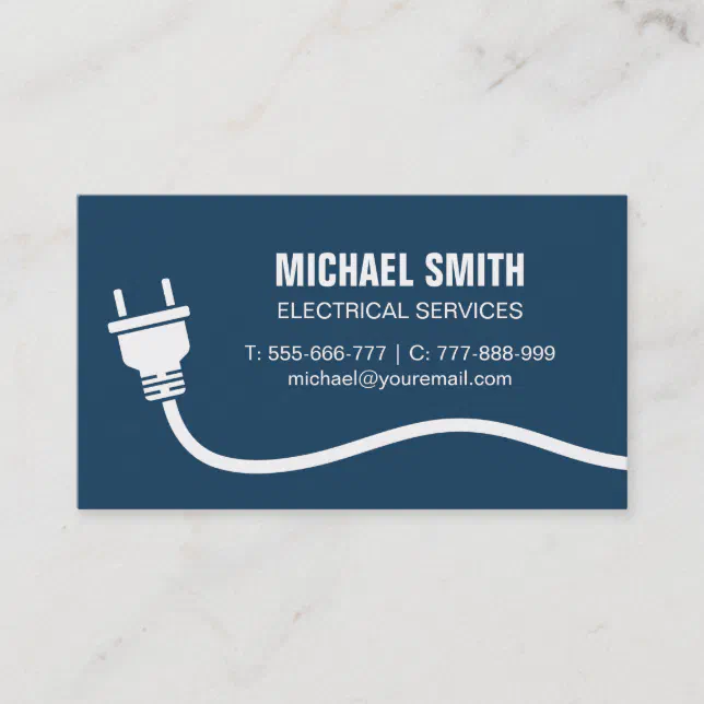 Plug and Wire Electrician Electrical Dark Blue Business Card | Zazzle