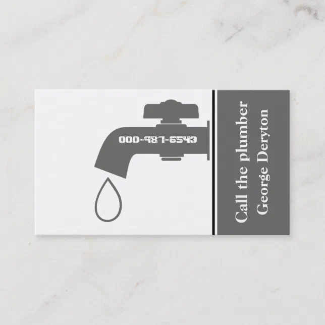 Plumber grey, white tap eye-catching plumbing business card | Zazzle