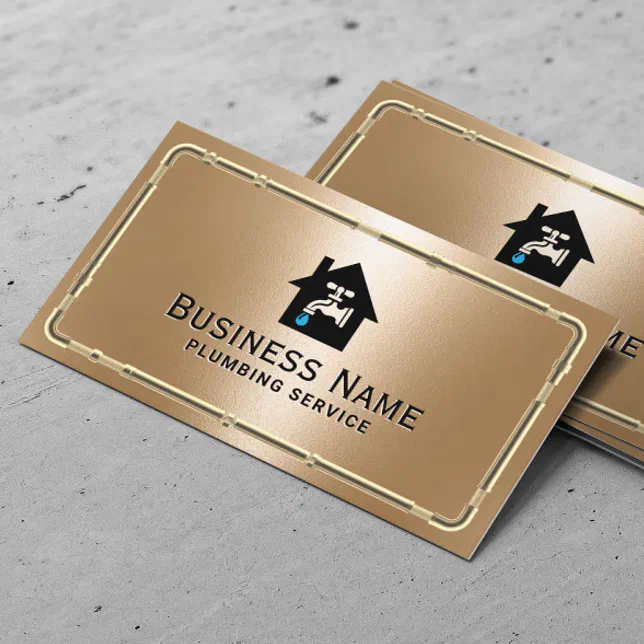 Plumbing Service Faucet Logo Gold Plumber Business Card | Zazzle