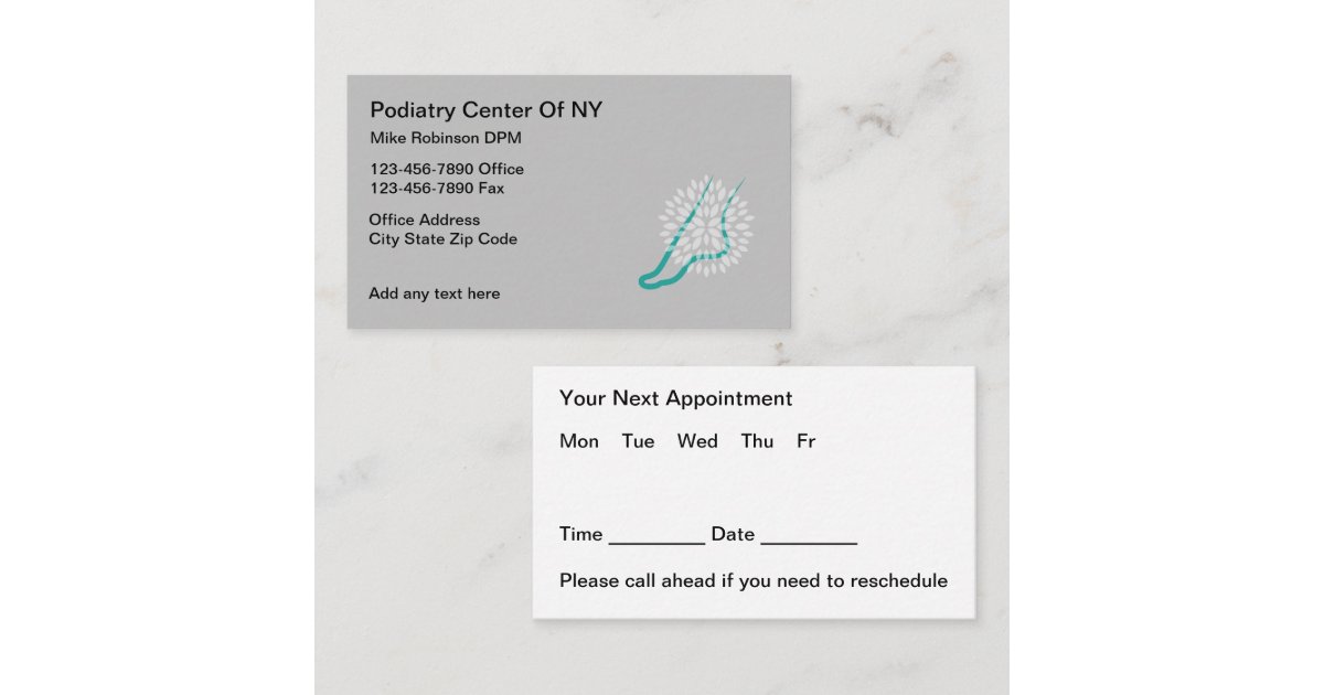 Podiatrist Appointment Medical Business Cards | Zazzle