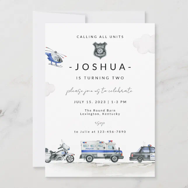 Police Birthday Officer Policeman cop car Invitation | Zazzle