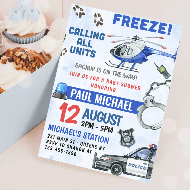 Police Boy Baby Shower Party Invitation | Zazzle
