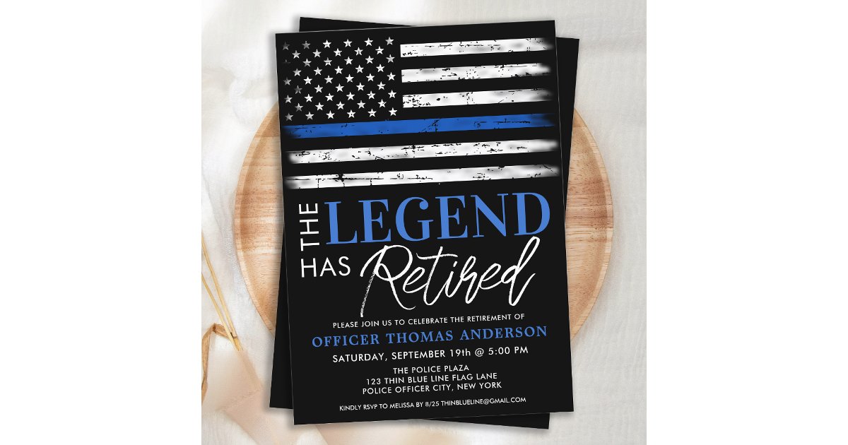 Police Retirement Legend Retired Thin Blue Line Invitation | Zazzle