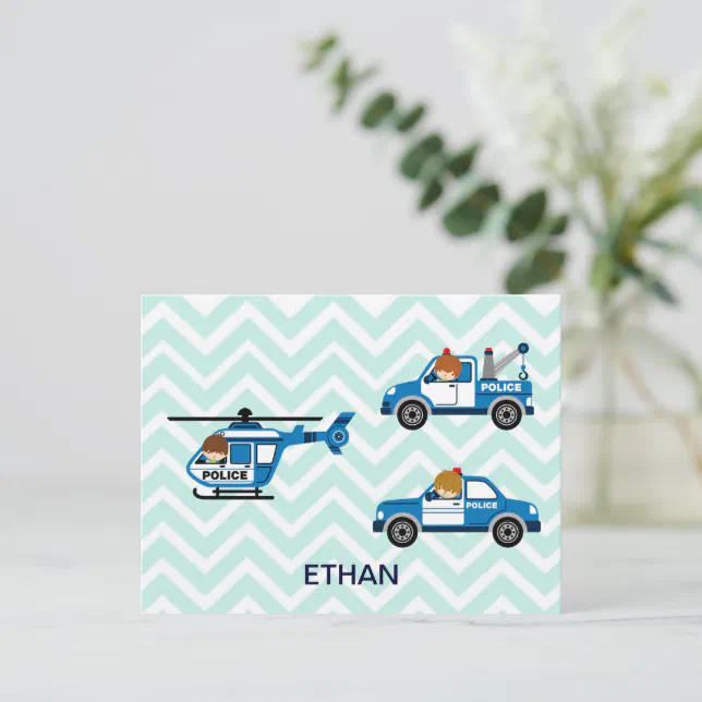 Police Trucks Helicopter Vehicles on Chevron Postcard | Zazzle