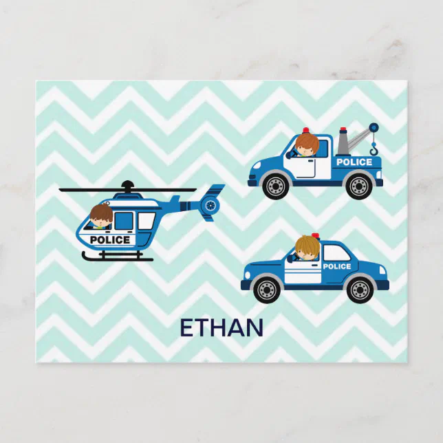Police Trucks Helicopter Vehicles on Chevron Postcard | Zazzle