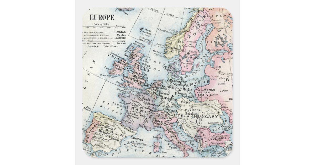 Political Map of Europe (1916) Square Sticker | Zazzle