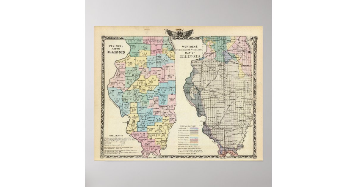 Political map of Illinois Poster | Zazzle