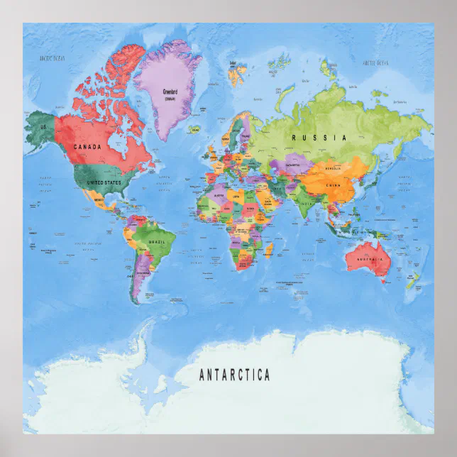 Political world map Mercator projection Poster | Zazzle